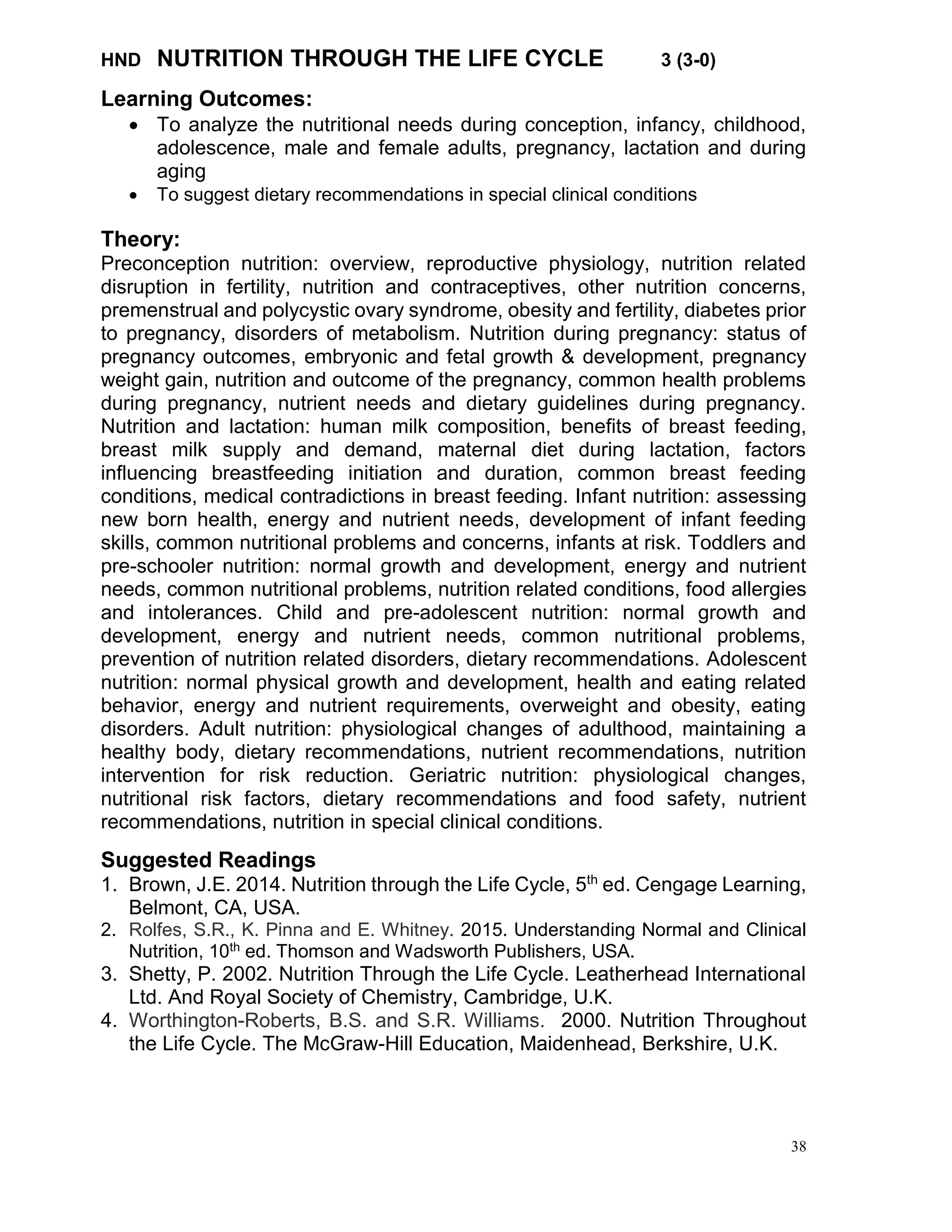 Human Nutrition course description for bs program | PDF