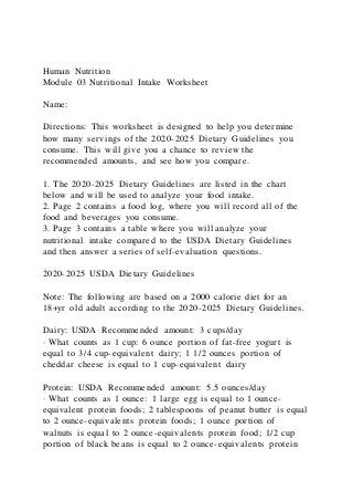 Human NutritionModule 03 Nutritional Intake WorksheetName | PDF