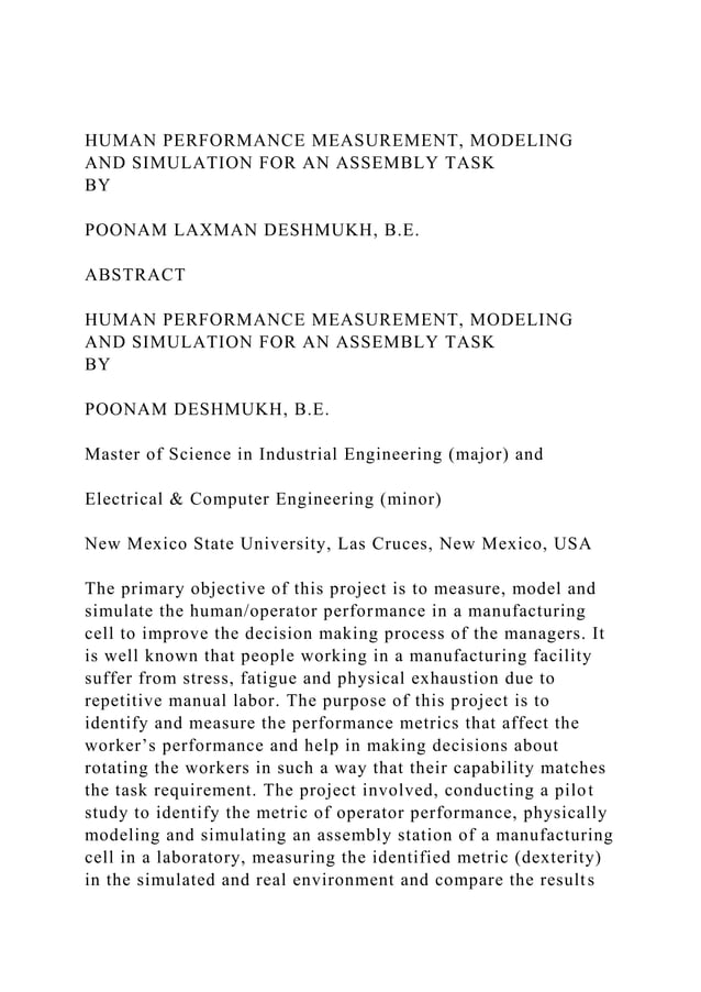 HUMAN PERFORMANCE MEASUREMENT, MODELING AND SIMULATION FOR AN ASSE.docx