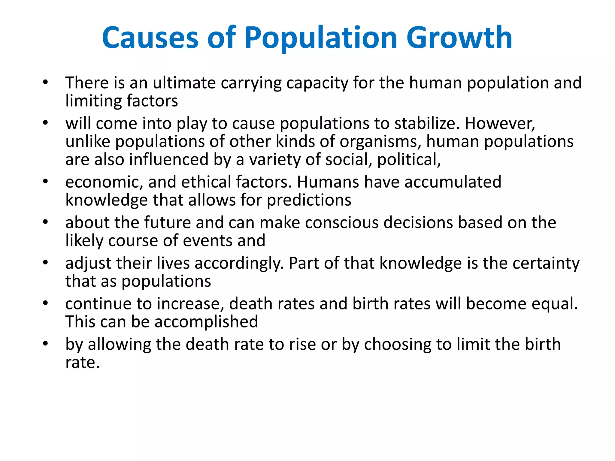 Human population, population issues, population growth curvue, factors ...