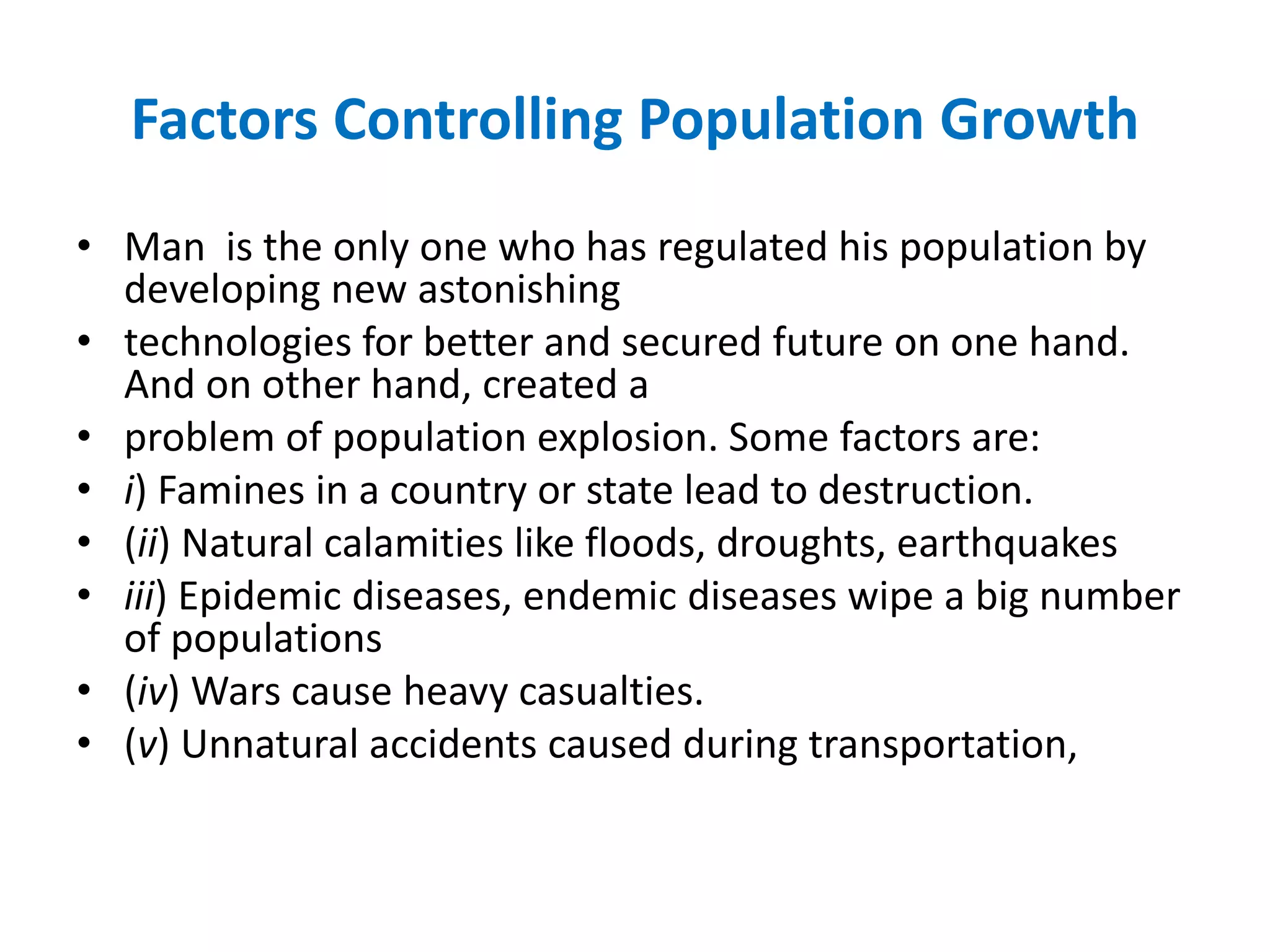 Human population, population issues, population growth curvue, factors ...