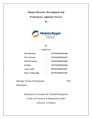 Human recourse development and performance appraisal in melsta regal ...