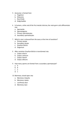 Human reproduction sample questions | PDF