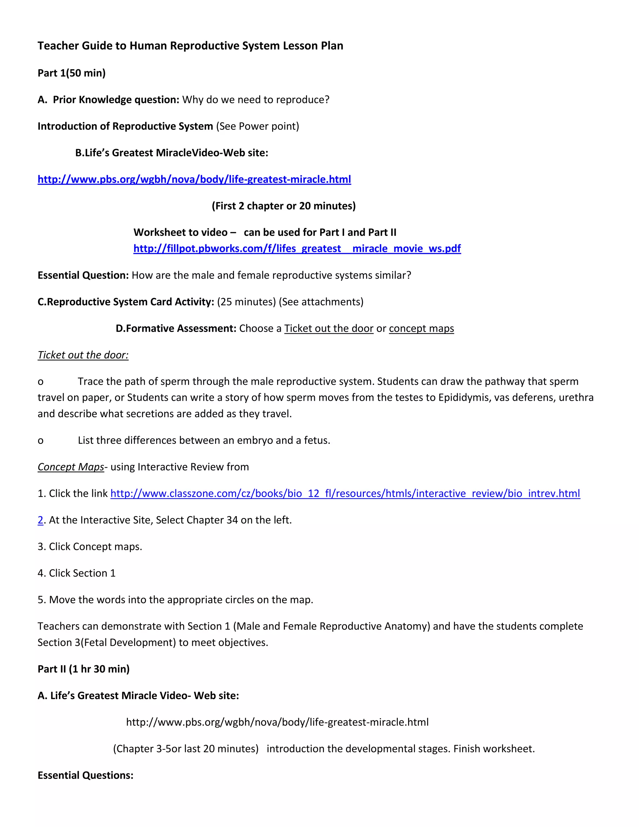 Human reproduction teacher lesson plan | DOCX