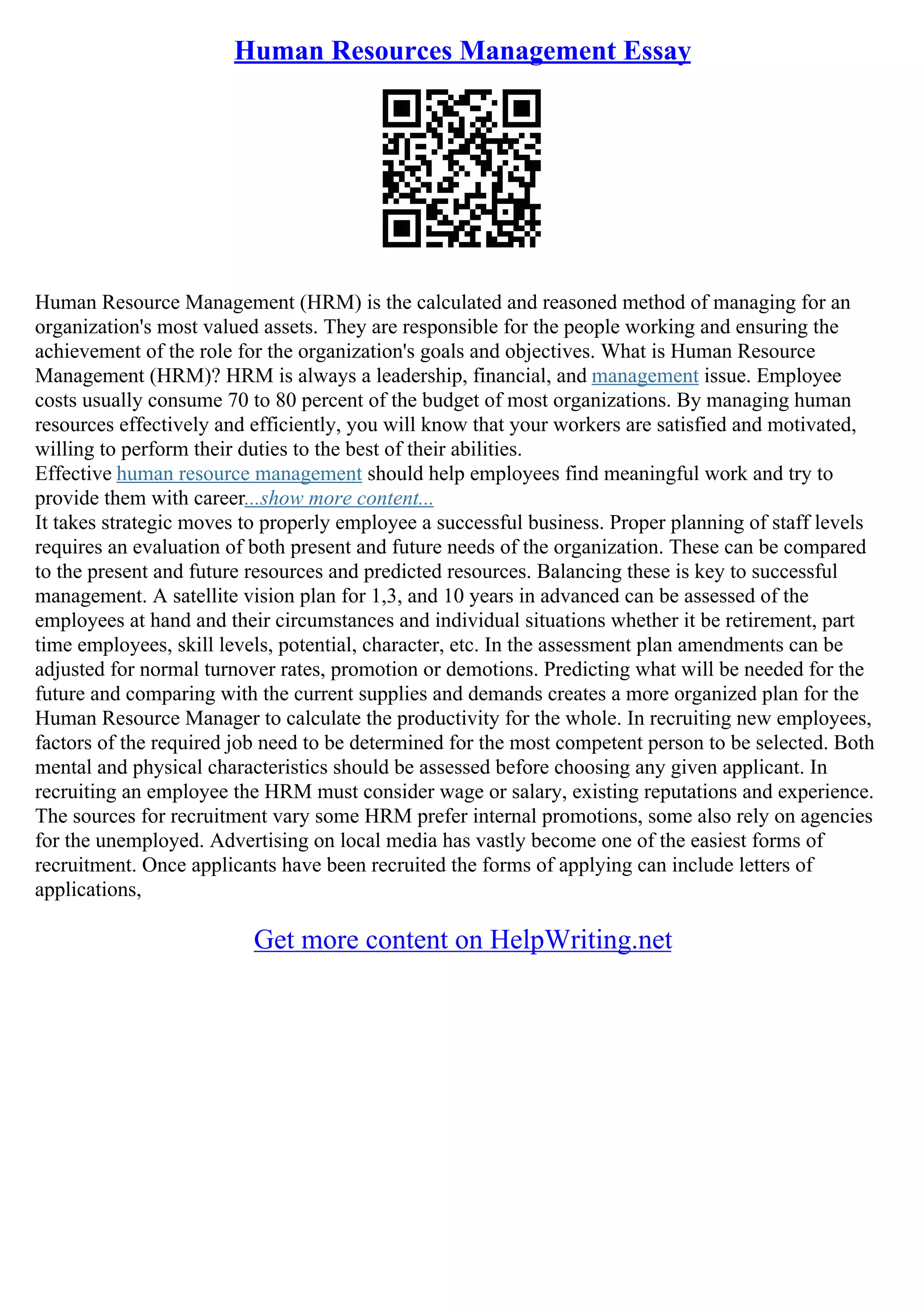 Human Resource Essay | PDF