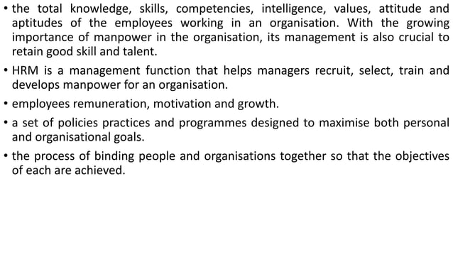 HUMAN RESOURCE MANAGEMENT ,DEFINITION, CONCEPTS ,AIM & OBJECTIVES,SCOPE ...