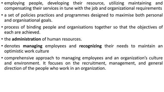 HUMAN RESOURCE MANAGEMENT ,DEFINITION, CONCEPTS ,AIM & OBJECTIVES,SCOPE ...