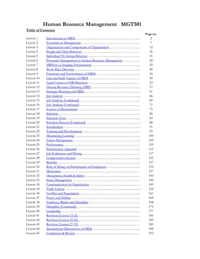 Human resource management_-_mgt501_handouts | PDF | Human Resources | Business