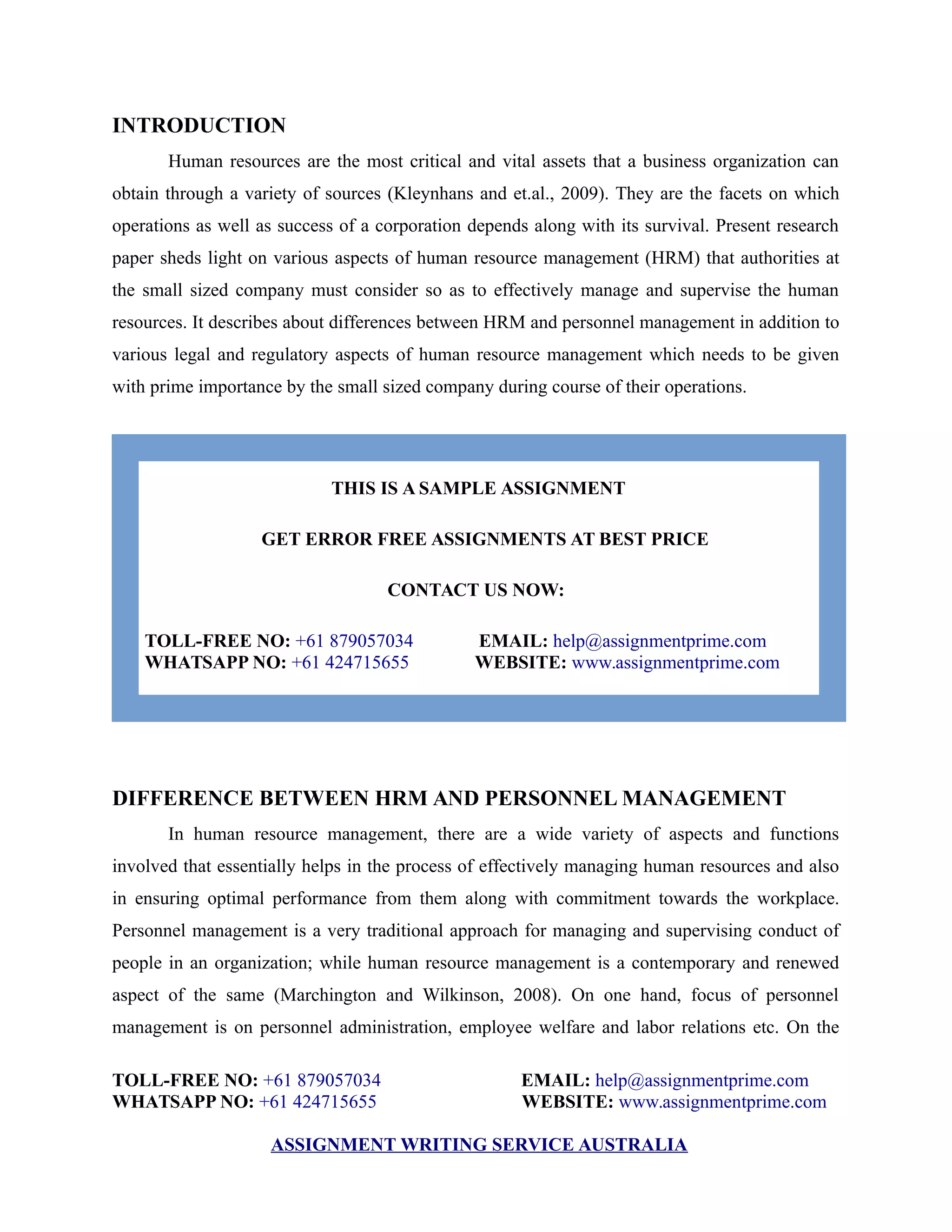 Human Resource Management Assignment Sample - Assignment Prime | PDF