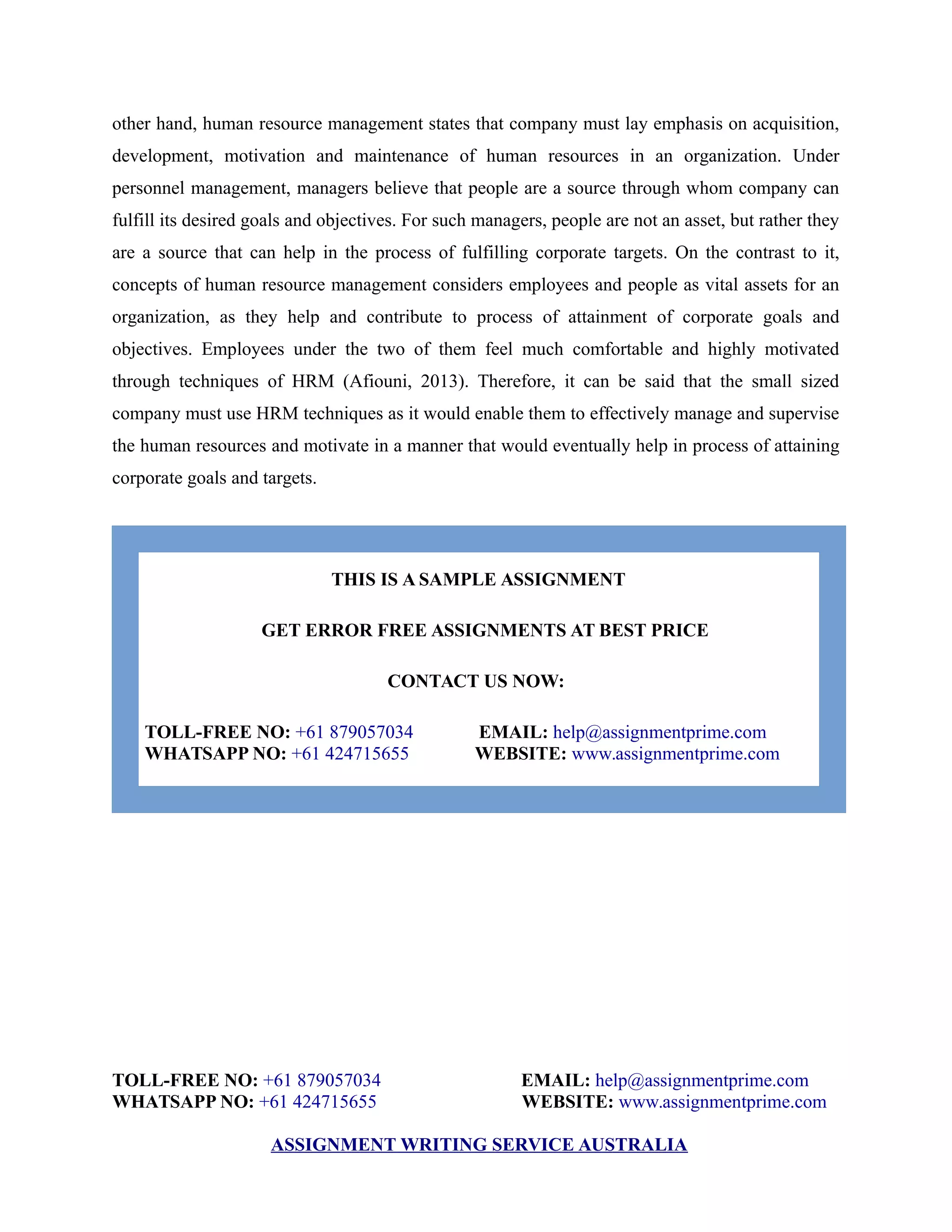 Human Resource Management Assignment Sample - Assignment Prime | PDF