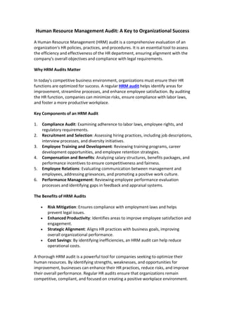 Unlocking Efficiency: The Power of a Human Resource Management Audit | PDF