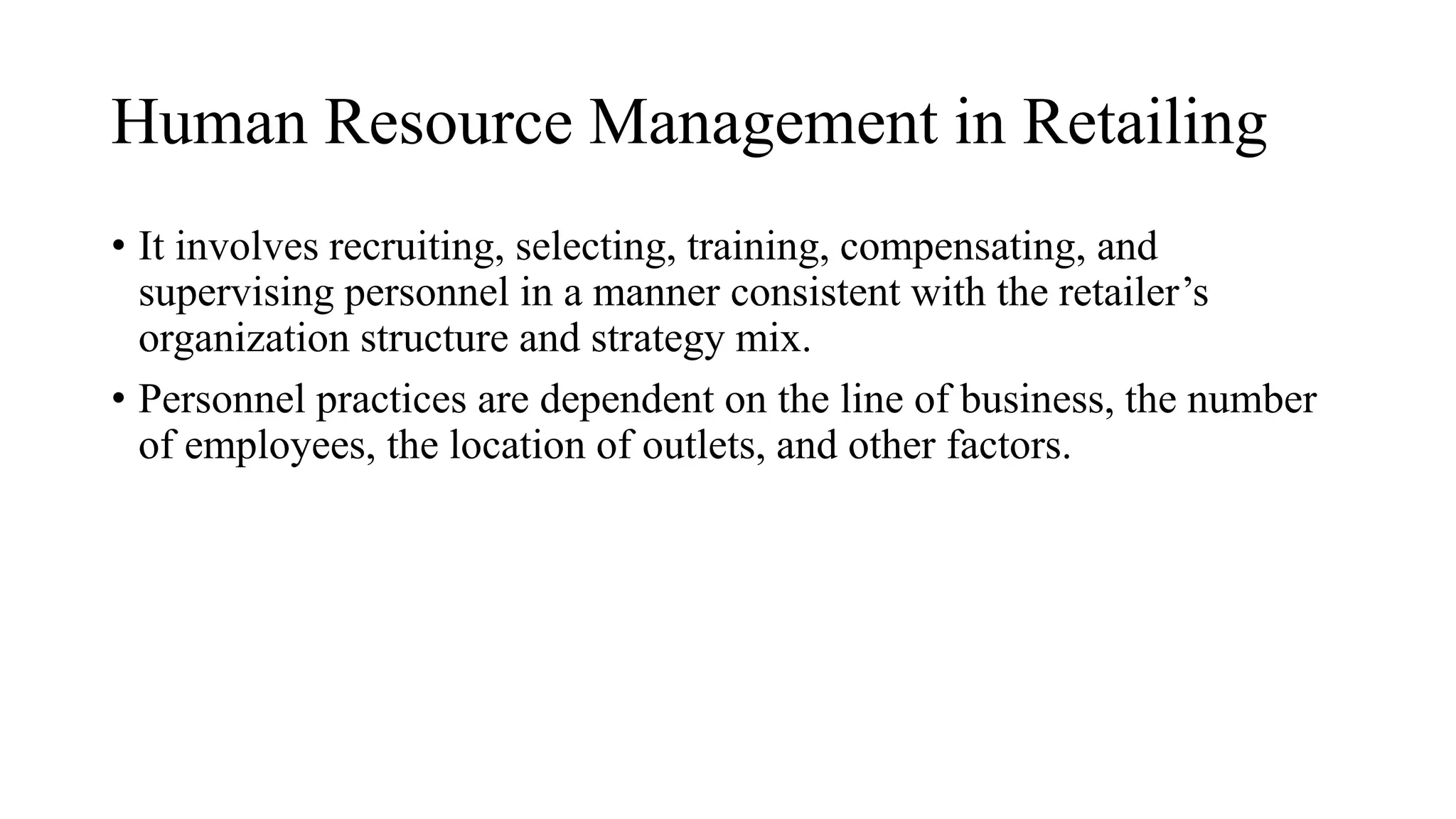 Human resource management in retailing | PPTX