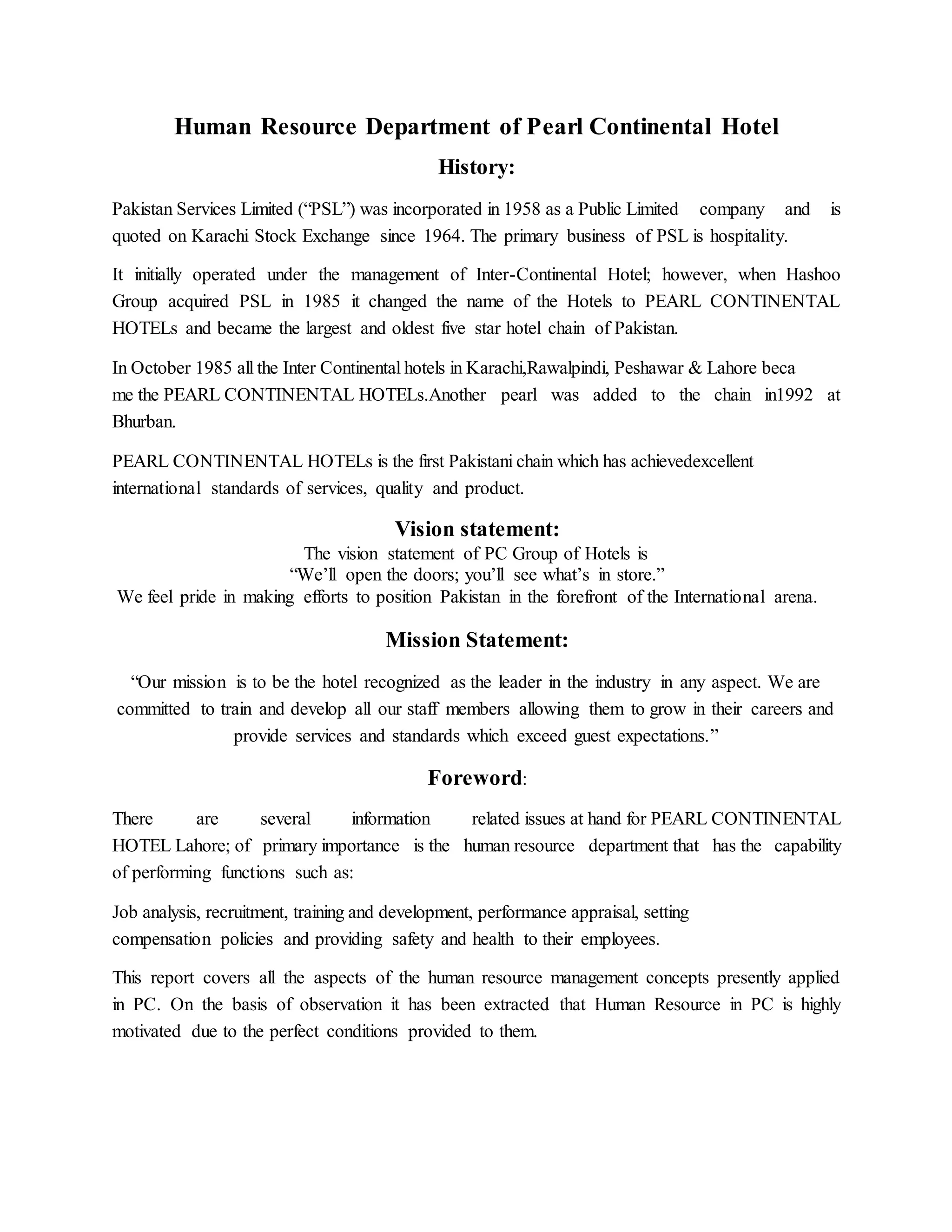 Human resource management practices at pearl | DOCX