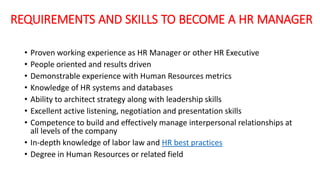 HUMAN RESOURCE MANAGER QUALITIES,SKILL,RESPONSIBILTY AND QUALIFICATION ...