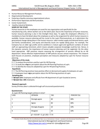 Human Resource Planning Practices A Case Study Of Lupin Pharmaceuticals ...