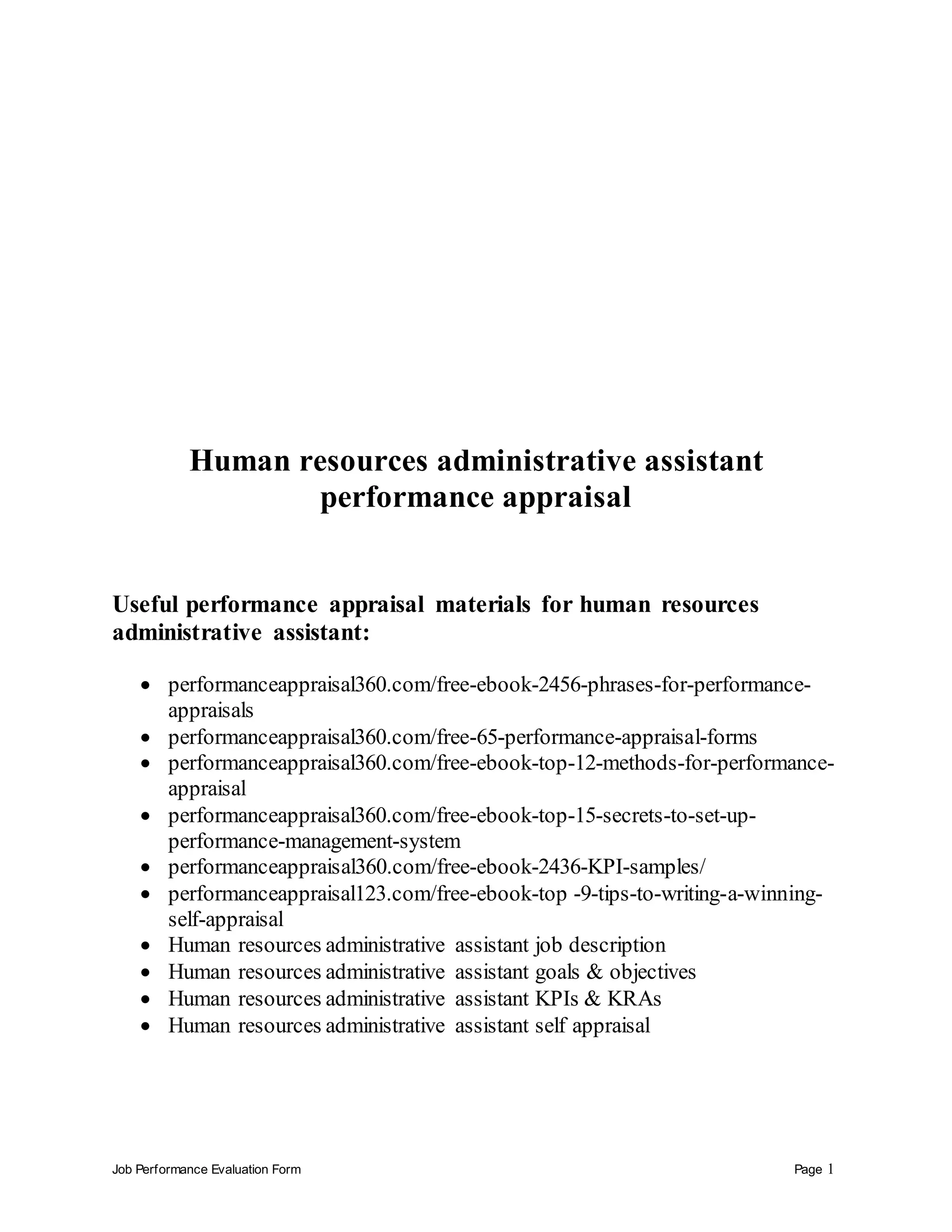 Human resources administrative assistant performance appraisal | DOCX