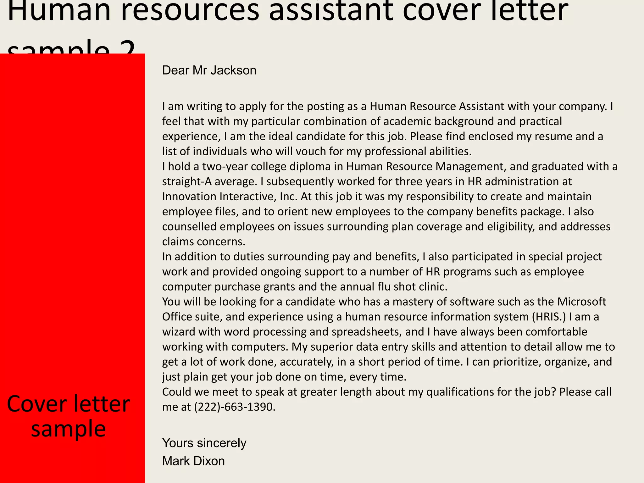 Human resources assistant cover letter | PPTX | Resume Writing and ...