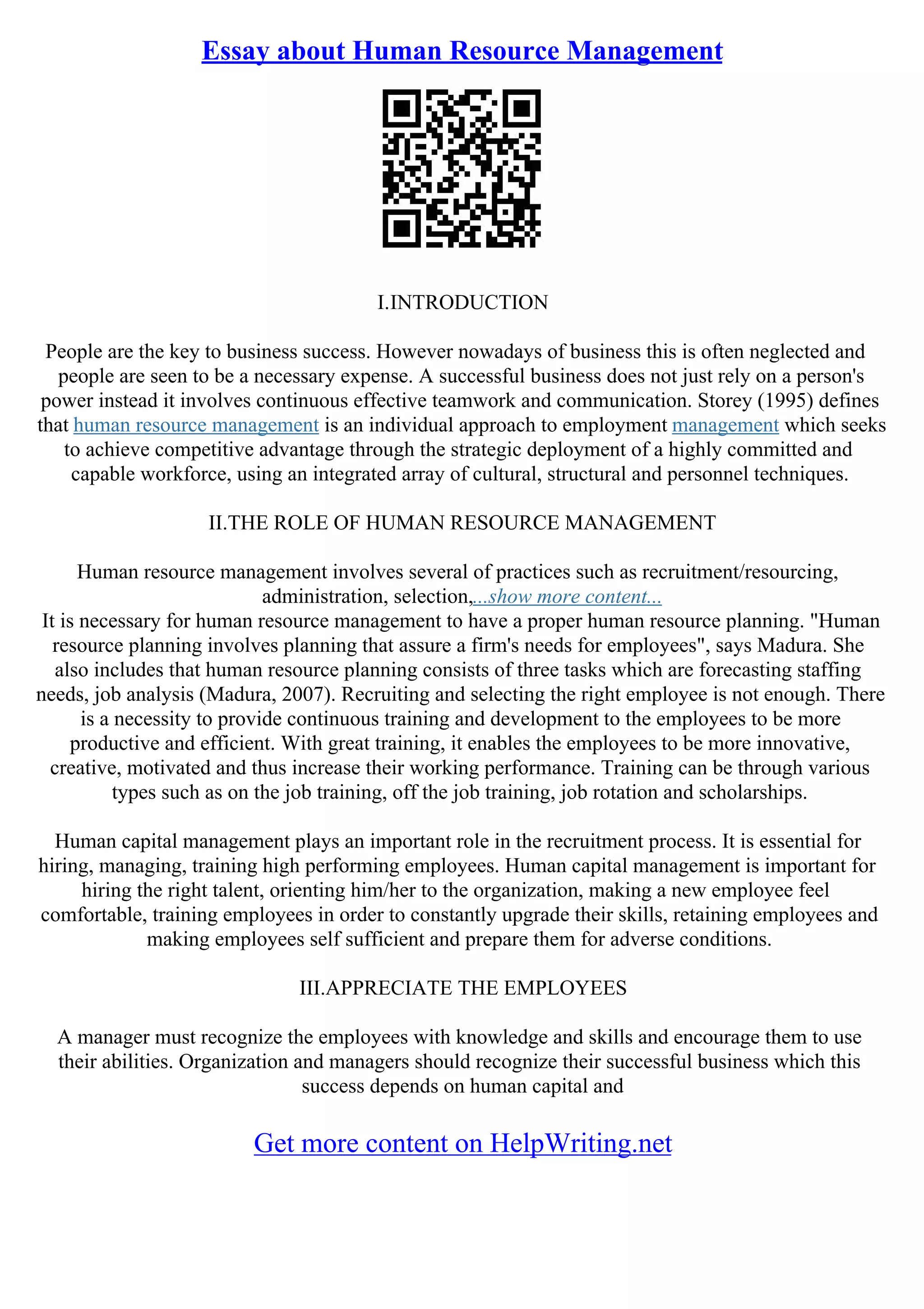 Human Resources Essays | PDF