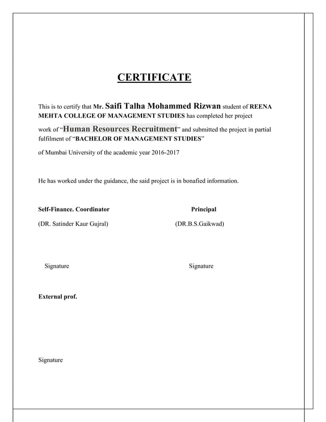 Human Resources Recruitment project balckbook.pdf | Management Consulting Industry | Industries