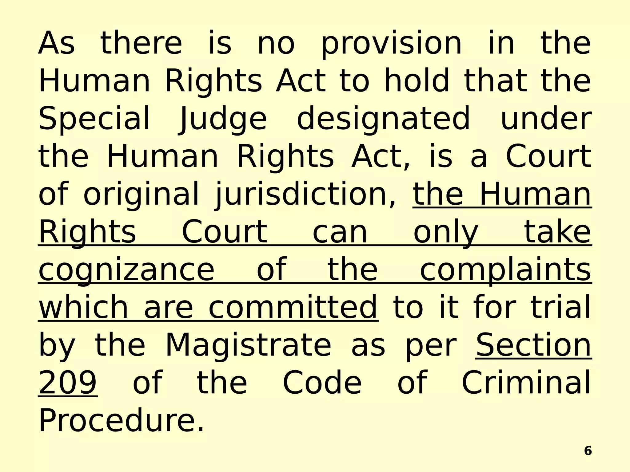 The Protection of Human Rights Act - Power to Try and take Cognizance | PDF