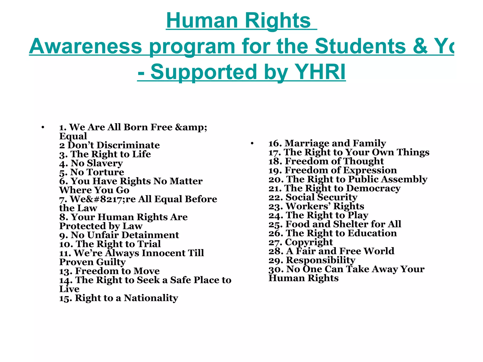 Human rights awareness program for the students & | PPT