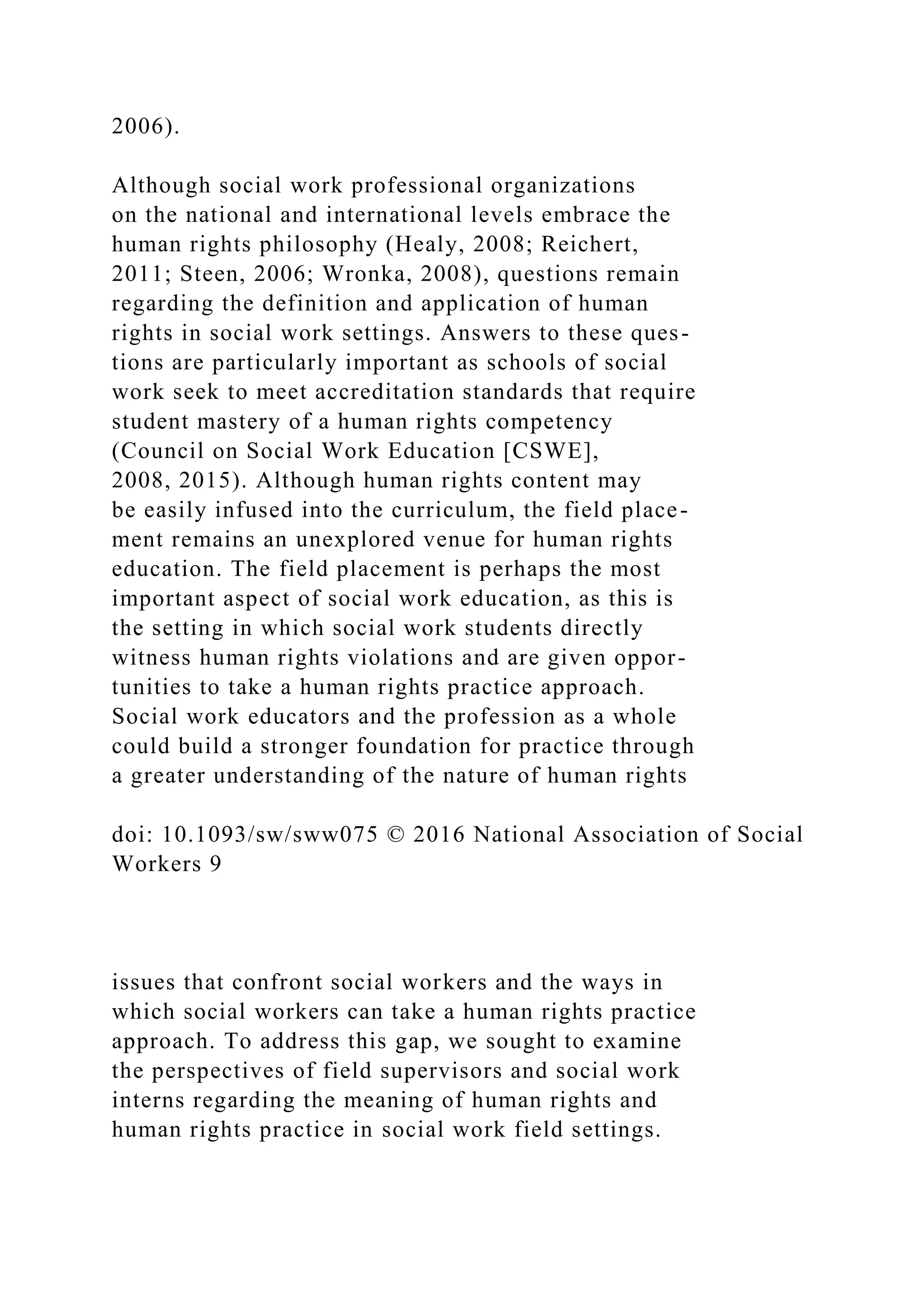 Human Rights Its Meaning and Practicein Social Work Field S.docx