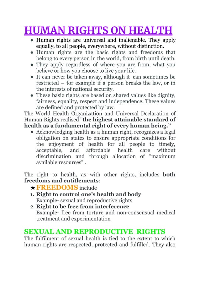 HUMAN RIGHTS | PDF | Reproductive Health | Diseases and Conditions