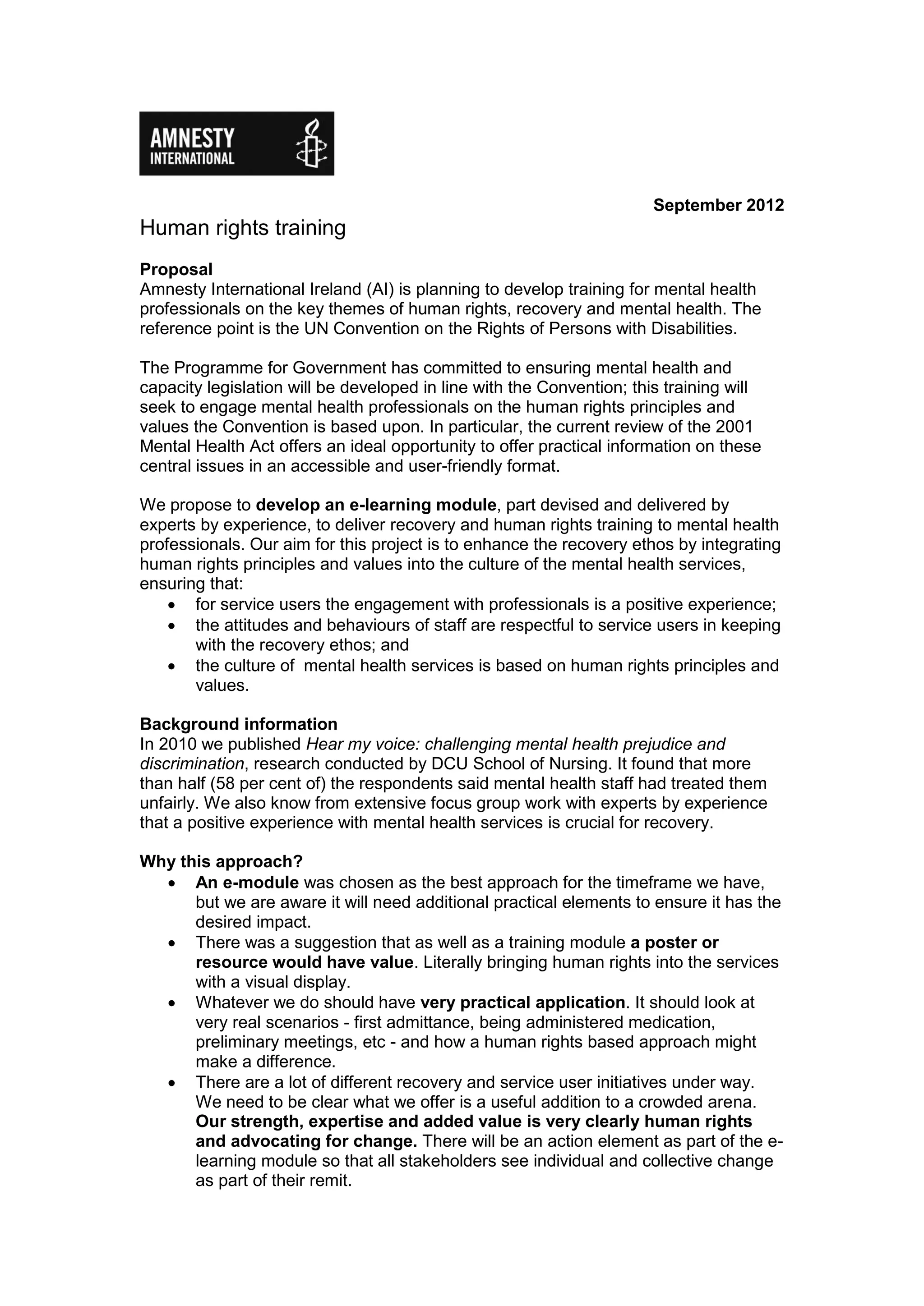 Human rights recovery training proposal sept 2012 | PDF