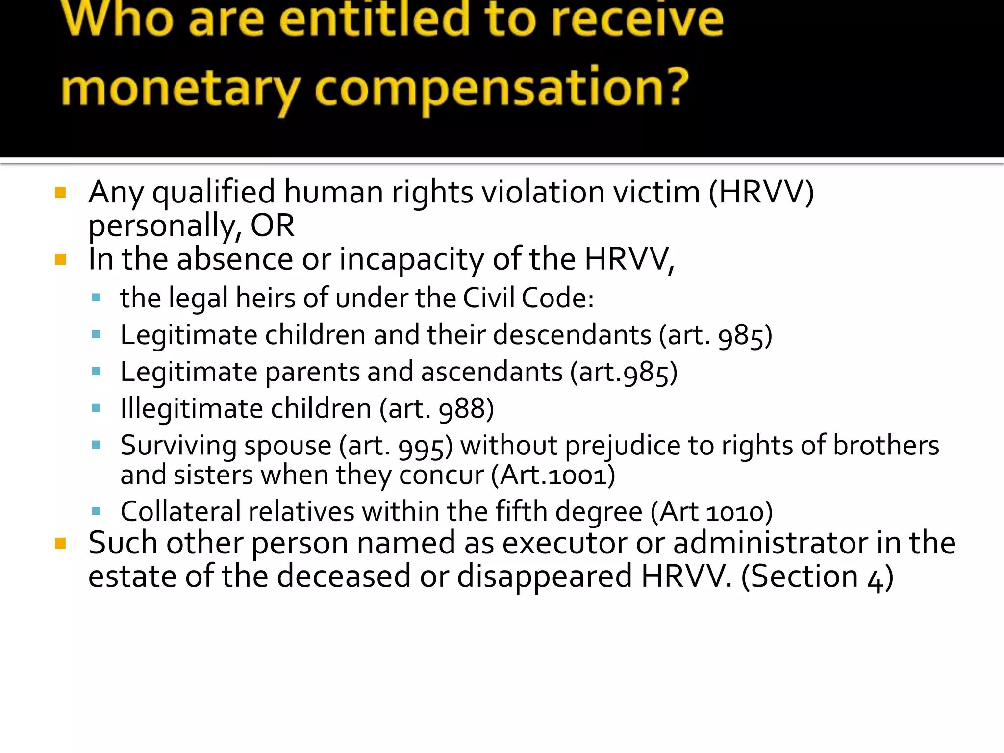 Human rights victims reparation and recognition act | PPT