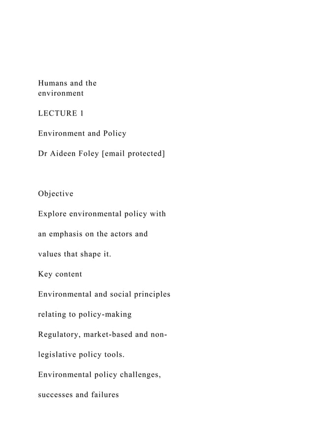 Humans and the environmentLECTURE 1Environment and P.docx