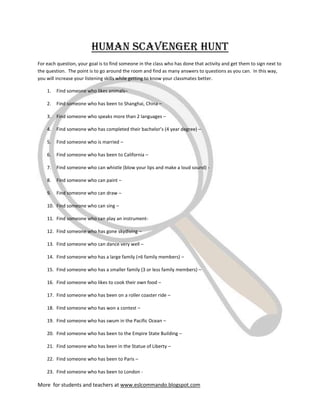 Human Scavenger Hunt Icebreaker | PDF