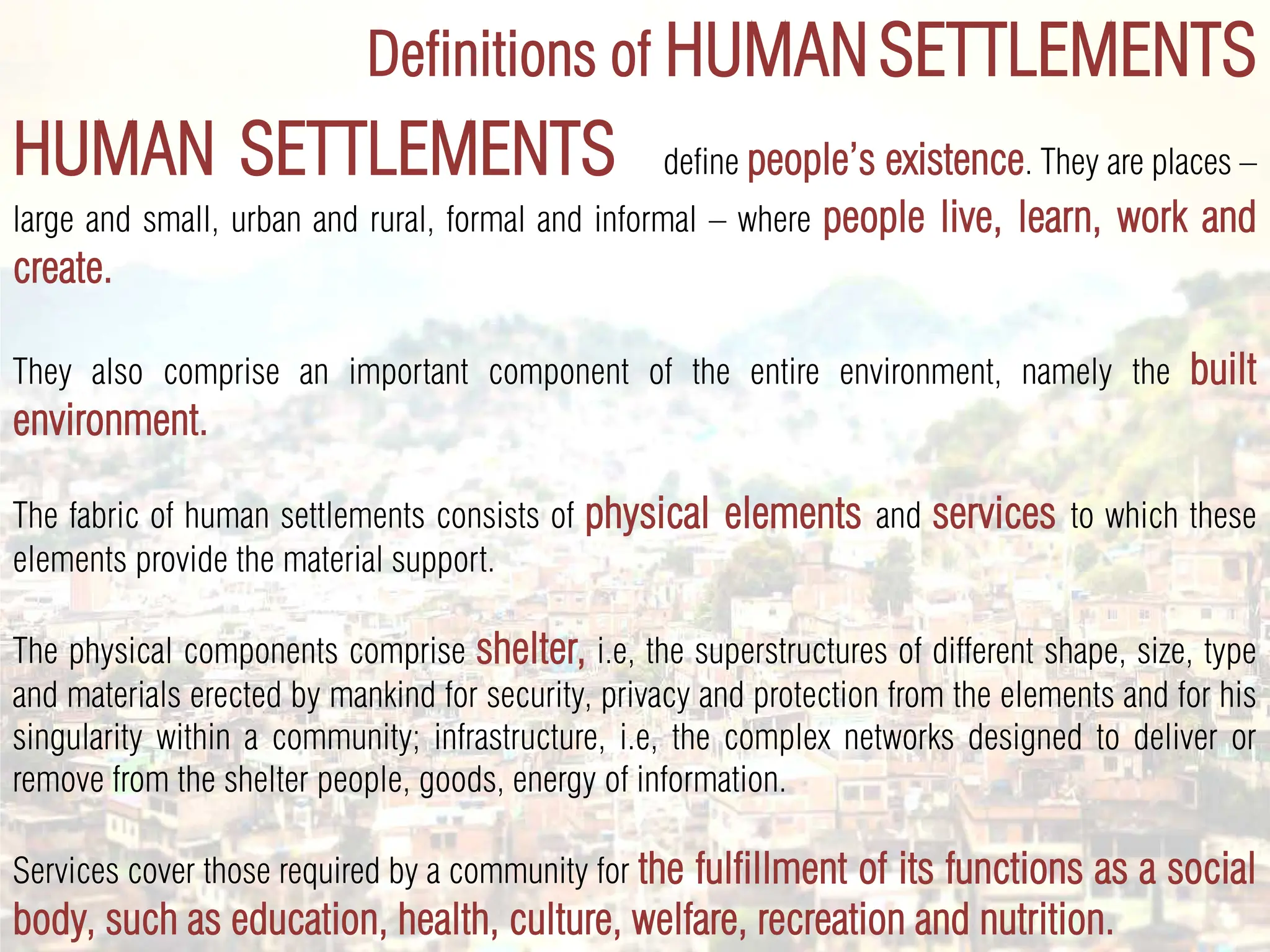 HUMAN SETTLEMENTS PLANNING Compiled By | PDF