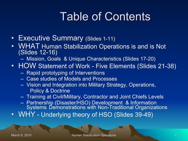Human Stabilization Operations (Hso)Final27 July2009 | PPT