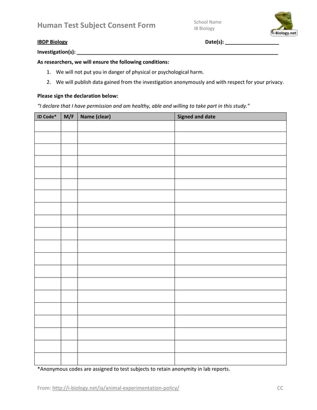 Human Subject Consent Form | DOCX