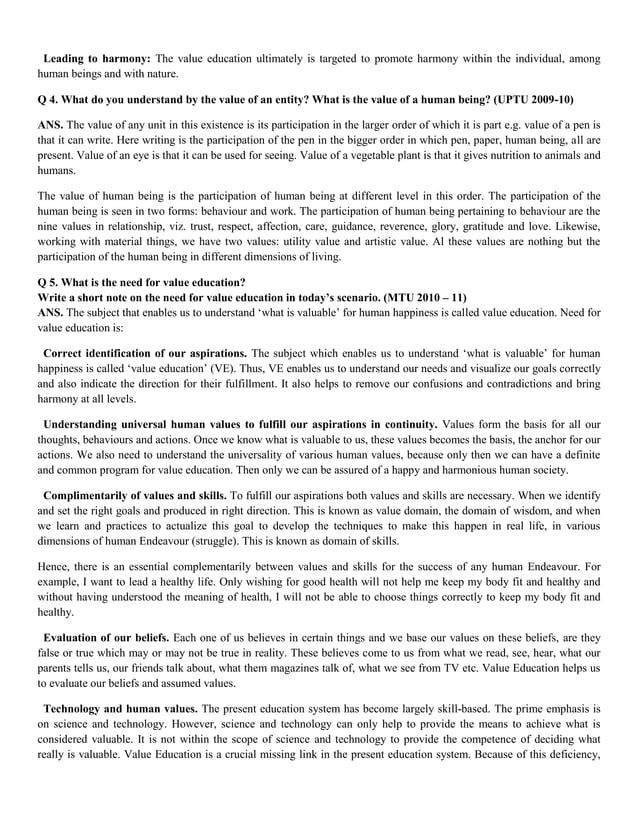 Human Values and Professional Ethics notes unit 1 | DOCX | Education