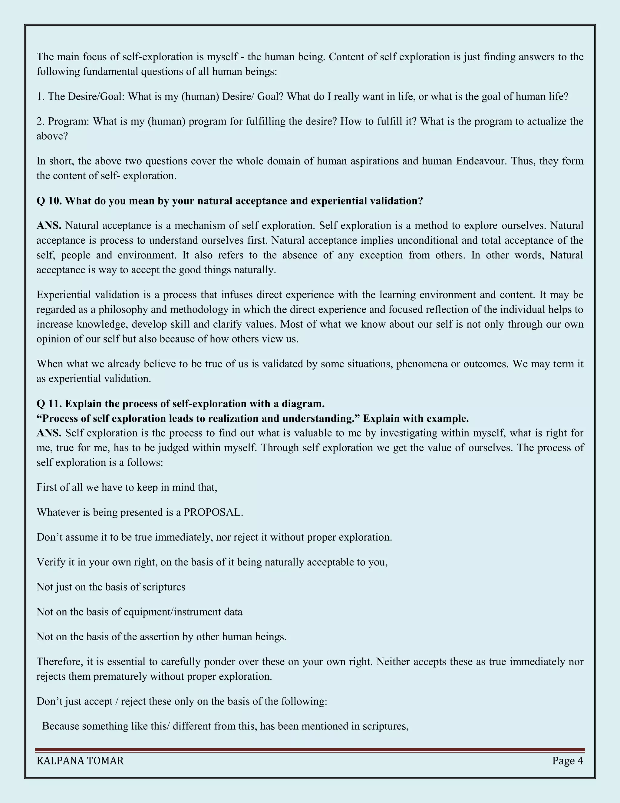 Human values and professional ethics notes unit 1 | DOCX