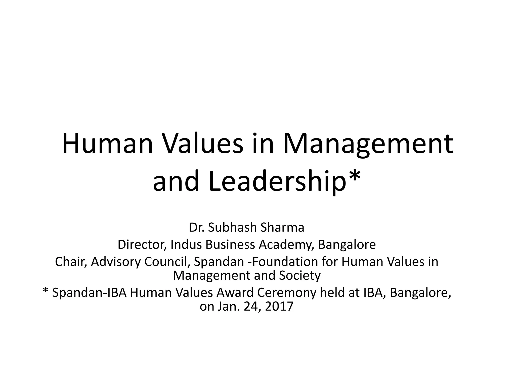 Human Values in Management and Leadership | PPT