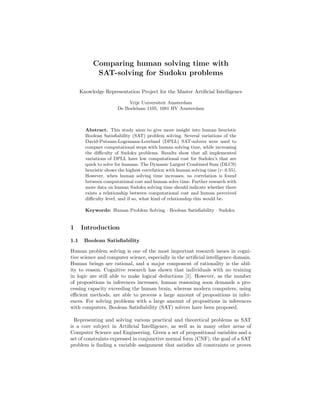 Comparing human solving time with SAT-solving for Sudoku problems | PDF