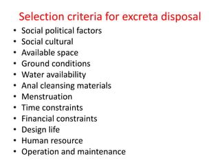 Human waste (excreta disposal) mechanisms | PPTX