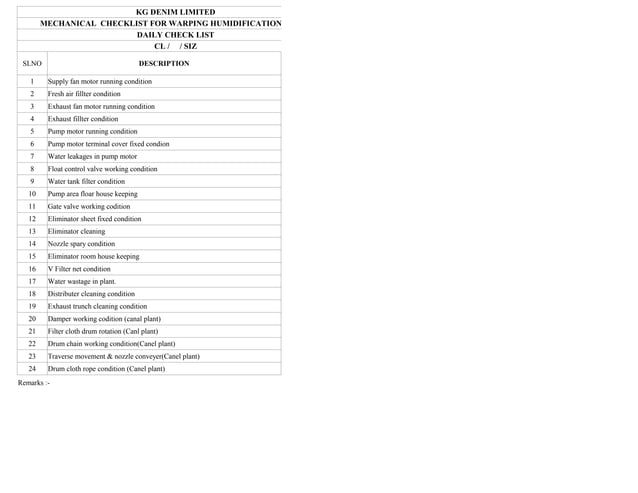 Humdification plant check list | ODS | Home Appliances | Home & Garden
