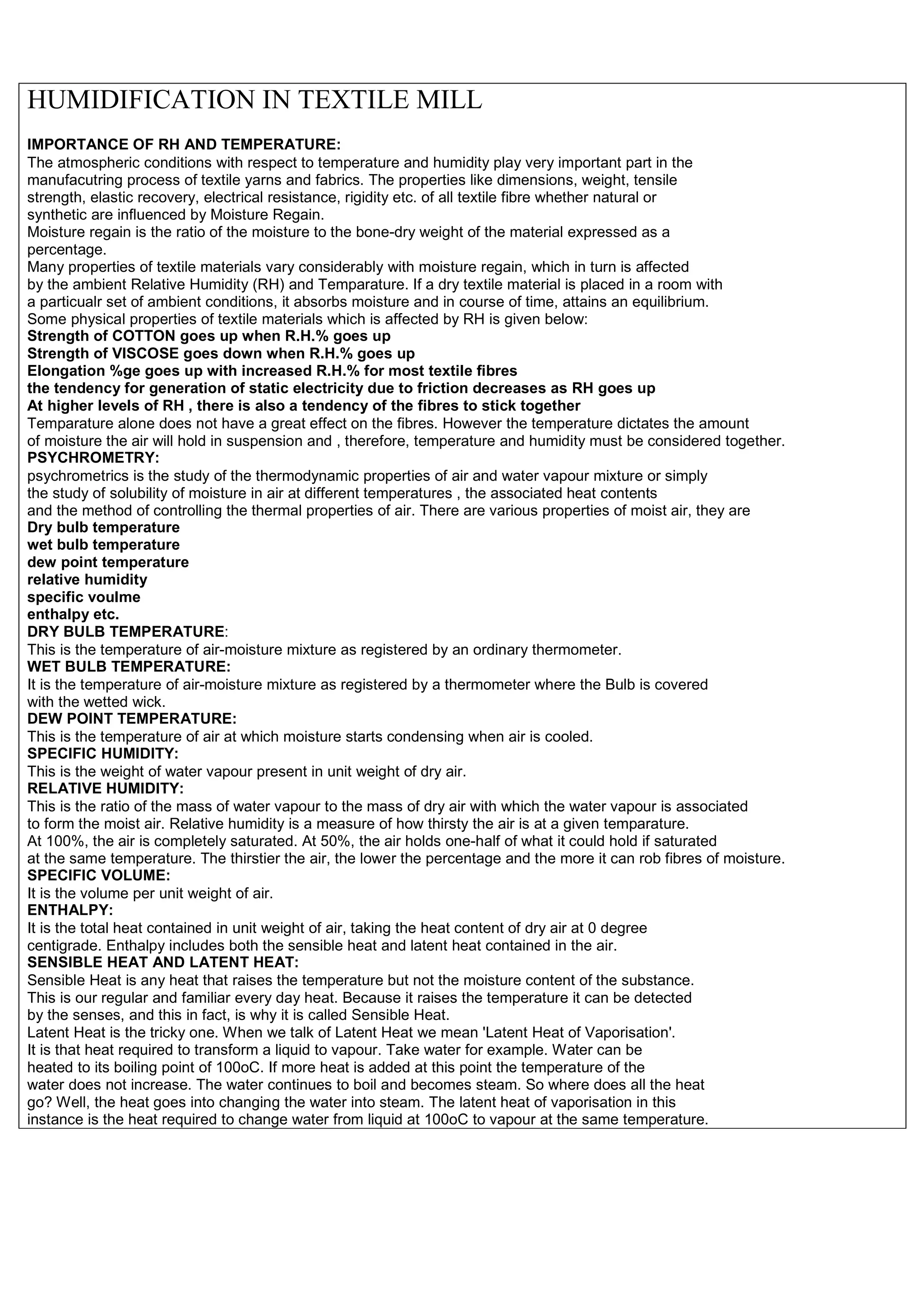 Humidification in textile mill | PDF