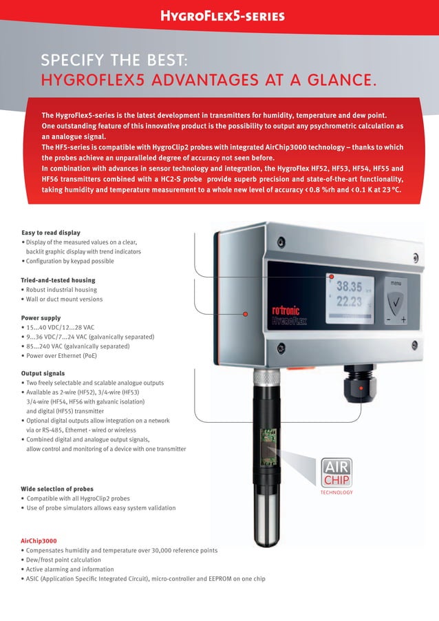 Rotronic HF5 Humidity & Temperature Transmitter - Spec Sheet | PDF | Weather | Science