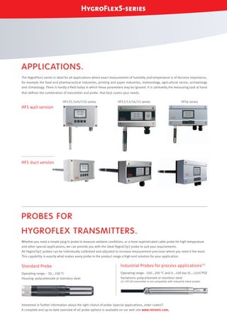 Rotronic HF5 Humidity & Temperature Transmitter - Spec Sheet | PDF | Weather | Science