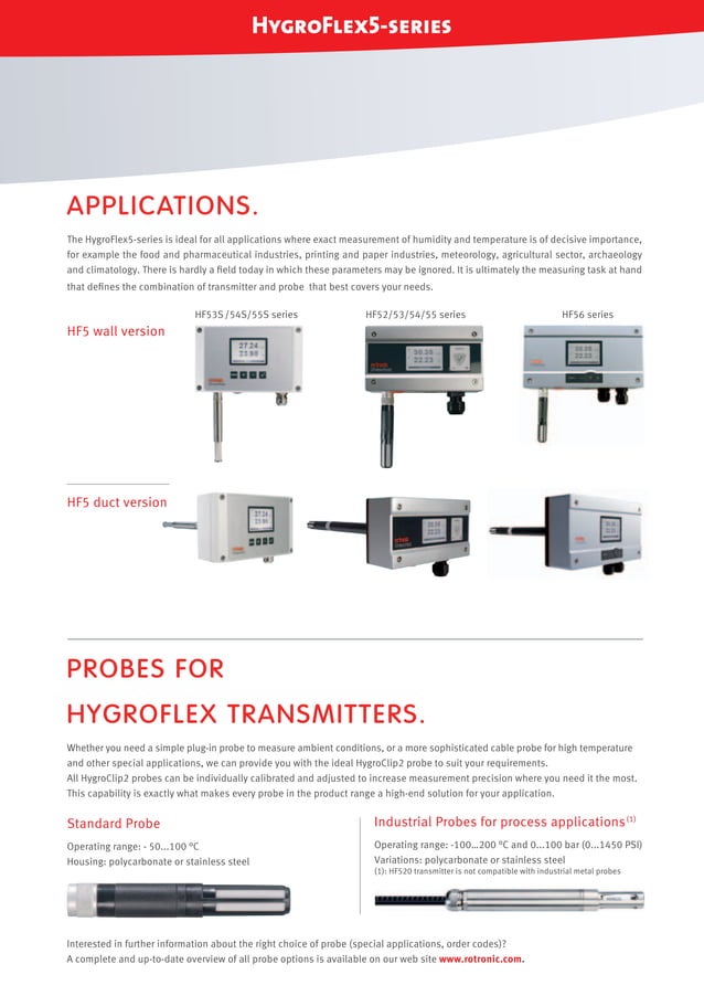 Rotronic HF5 Humidity & Temperature Transmitter - Spec Sheet | PDF | Weather | Science