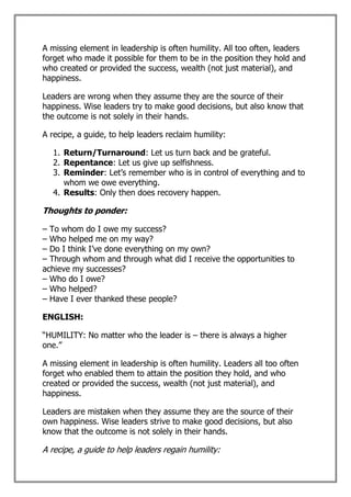 HUMILITY: No matter who the leader is – there is always a higher one | PDF