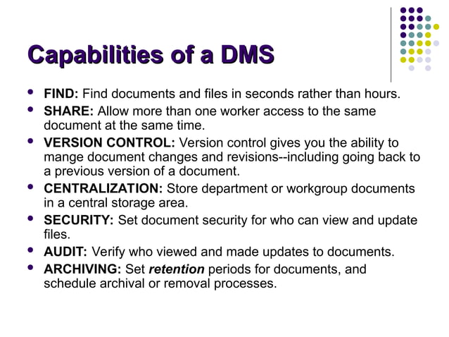 Document Management System (DMS) Features and the usage 1 | PPT