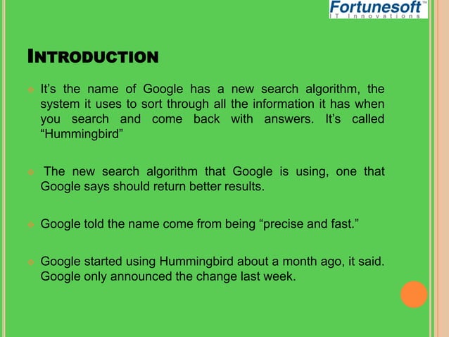 Humming bird update ppt | PPTX | Search | Internet