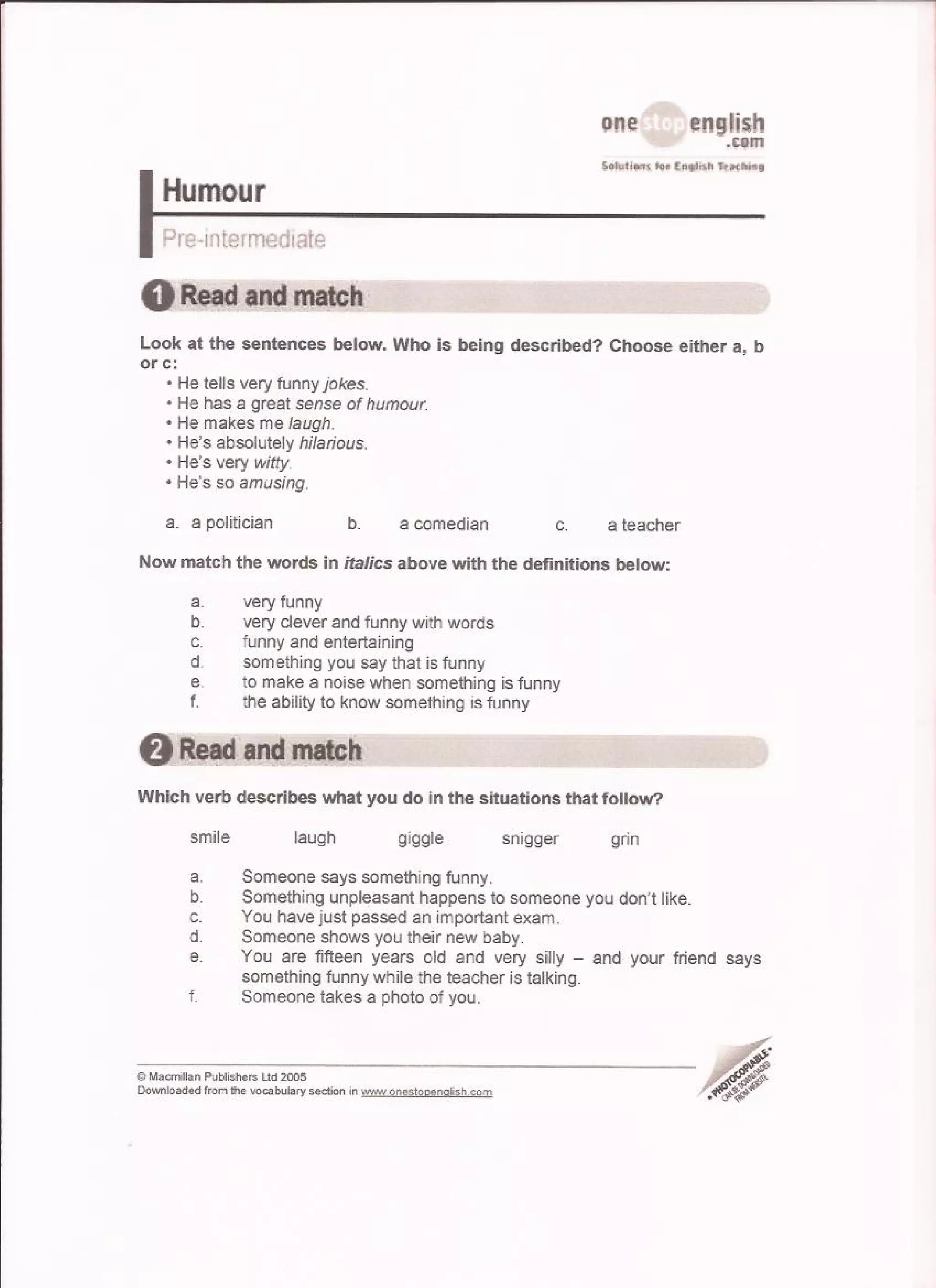 Humour worksheet 2 | PDF