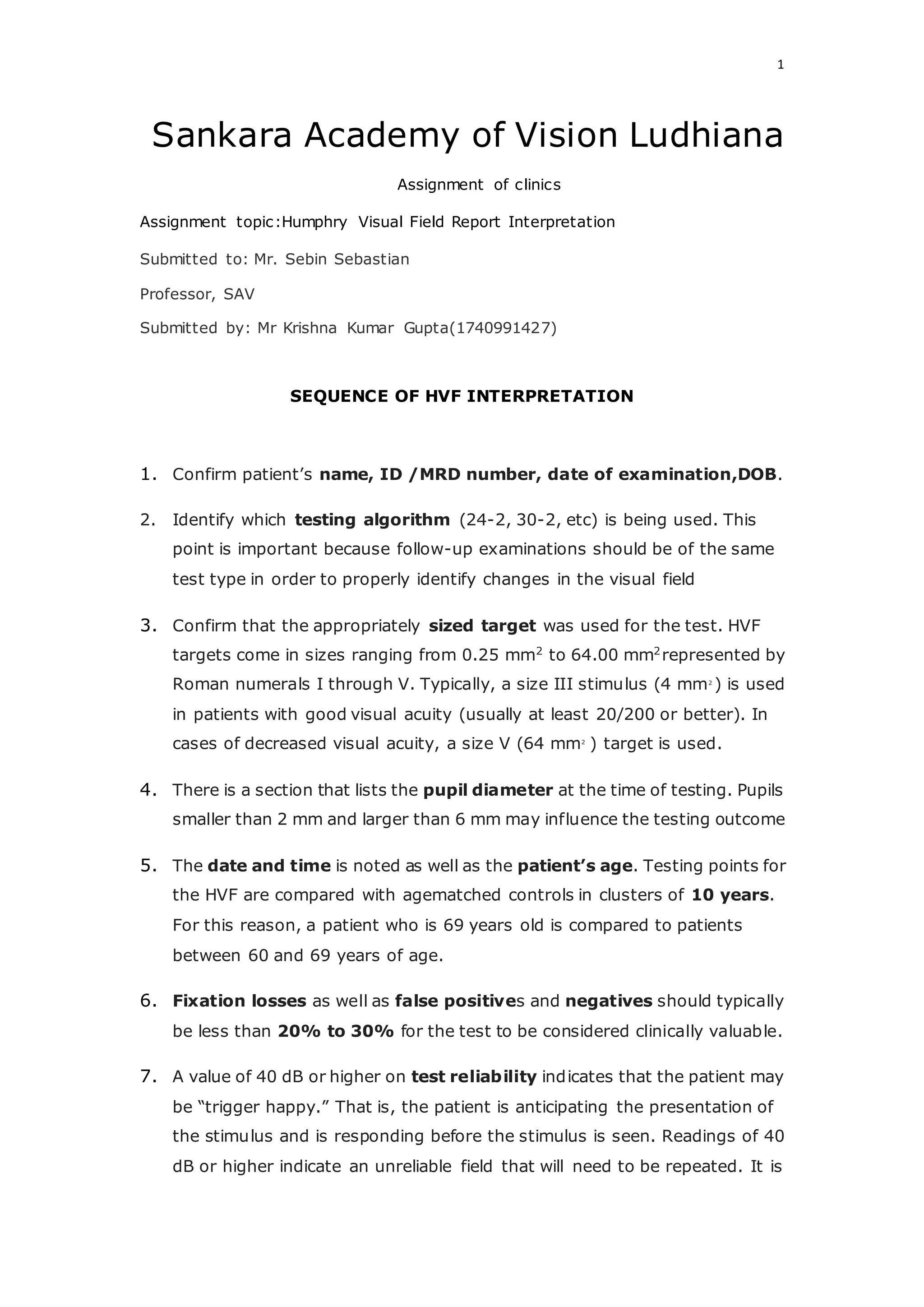 Humphry visual field analysis | DOCX