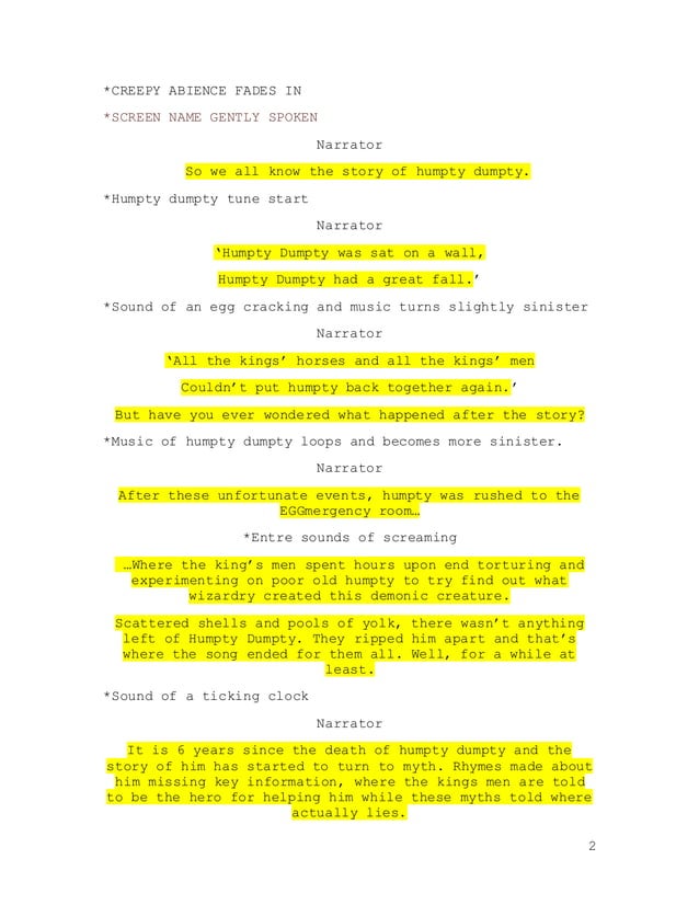 Humpty dumpty script Draft | PDF